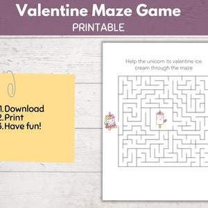Valentine Maze Puzzle Printable, Printable Valentines Games, Kids ...