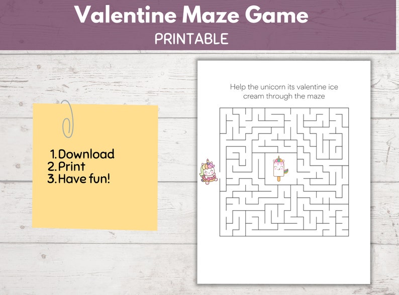 Valentine Maze Puzzle Printable, Printable Valentines Games, Kids ...