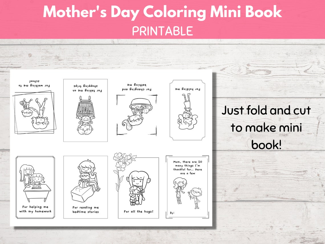 Mother's Day Printable Coloring Mini Book, Coloring Pages Craft, Kids ...
