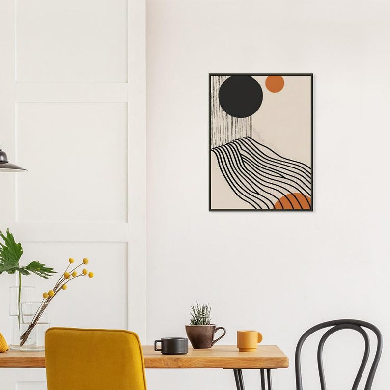 Minimalist Mid-century Modern Red Black Lines and Shapes Print Posters ...