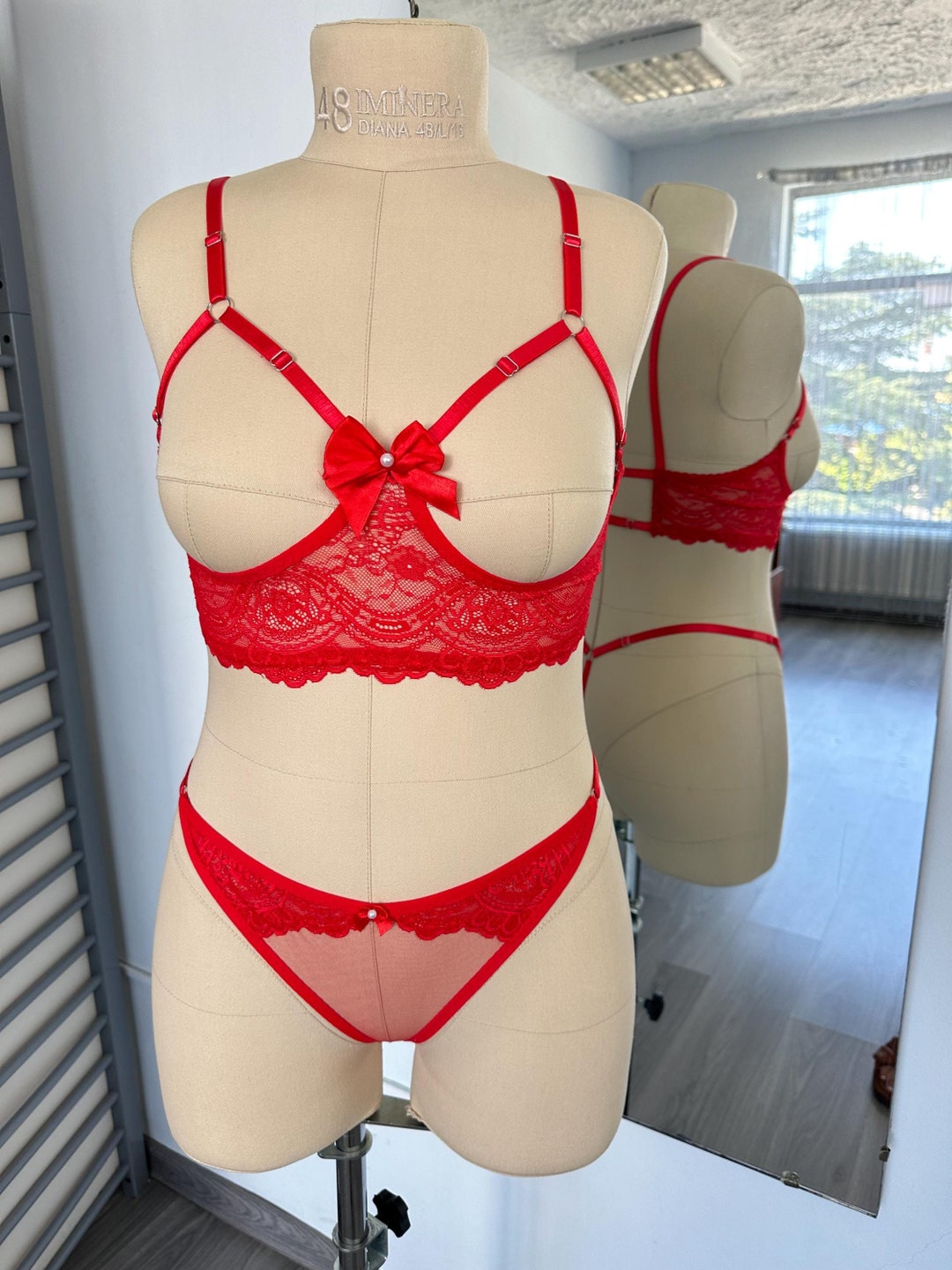 Red Open Lingerie Lace Cupless Lingerie Strappy Lingerie Seductive Lingerie Provocative ...