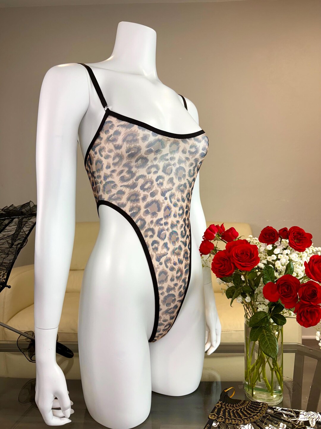 Leopard Print Bodysuit - Unique Handmade Lingerie | Lingerie See Through | High Leg Leotard ...