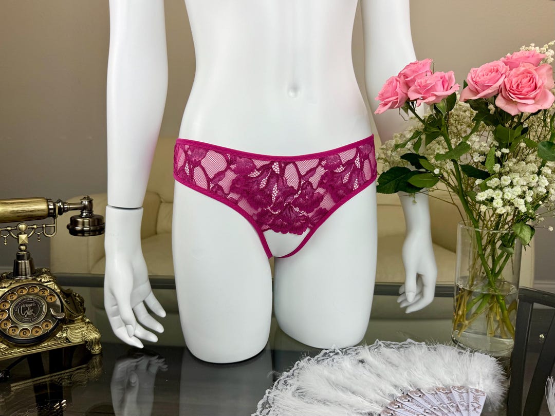 Fuchsia Lace Crotchless Panties - Custom Size Lingerie | Open Crotch Panty | Provocative ...