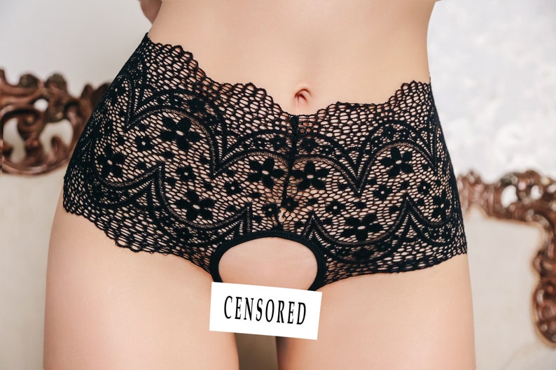 Black Crotchless Panties Lace Open Crotch Panties Erotic Open Back Panty Lace Boyshorts Erotic ...