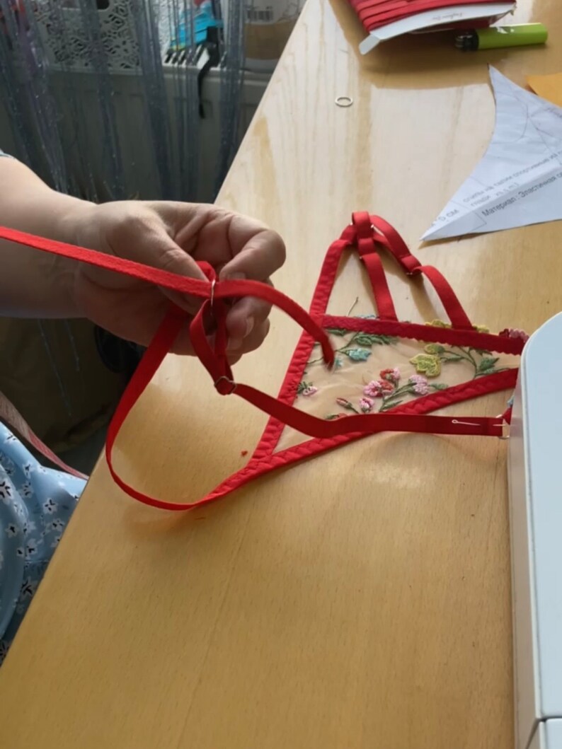 Embroidered Lace Panties Red Strappy Panty Sexy Lace Thong Lingerie See