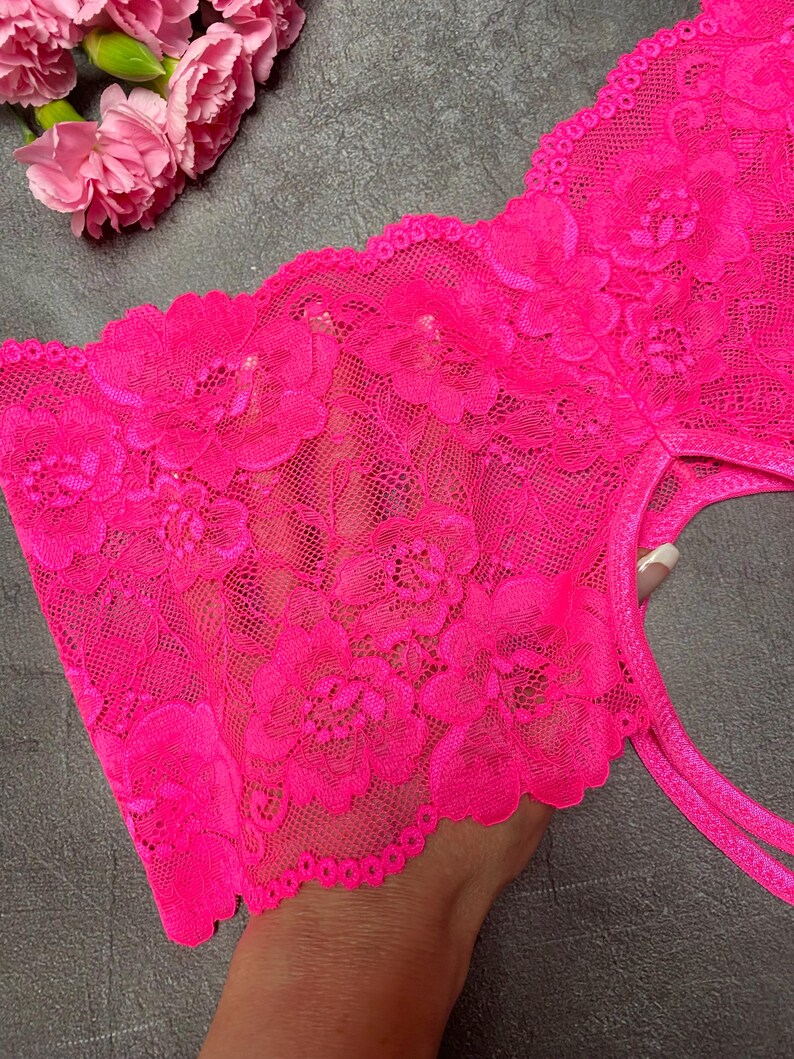 Pink Lace Crotchless Panties Erotic Crotchless Boyshorts Sexy Open ...