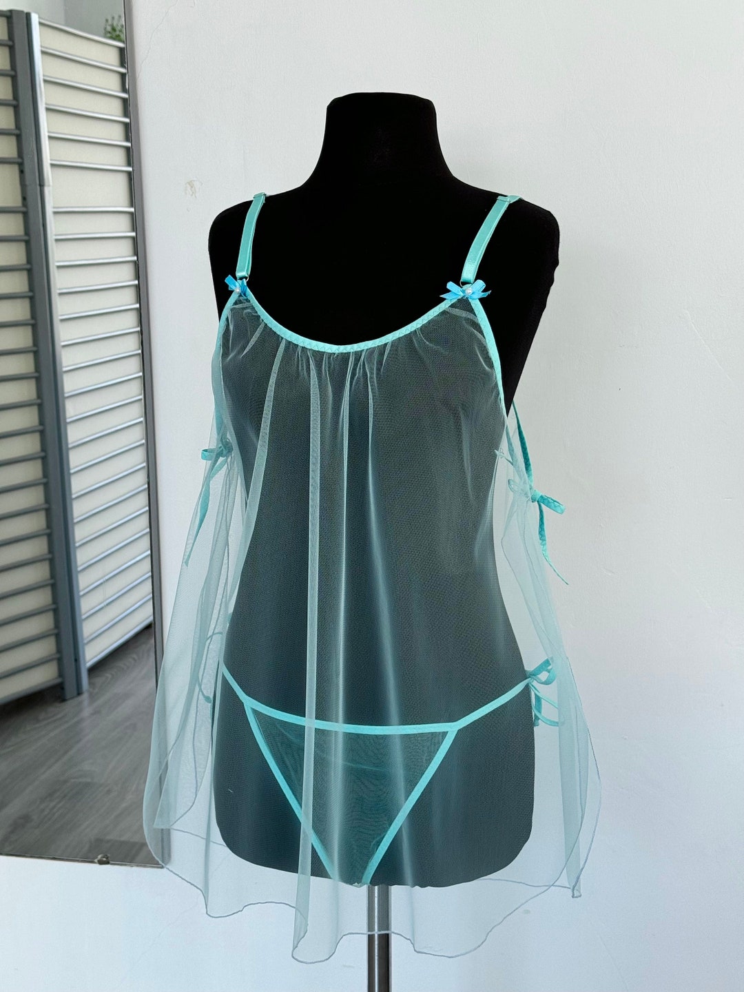 Blue See Through Babydoll With Ties Transparent Babydoll Alluring ...