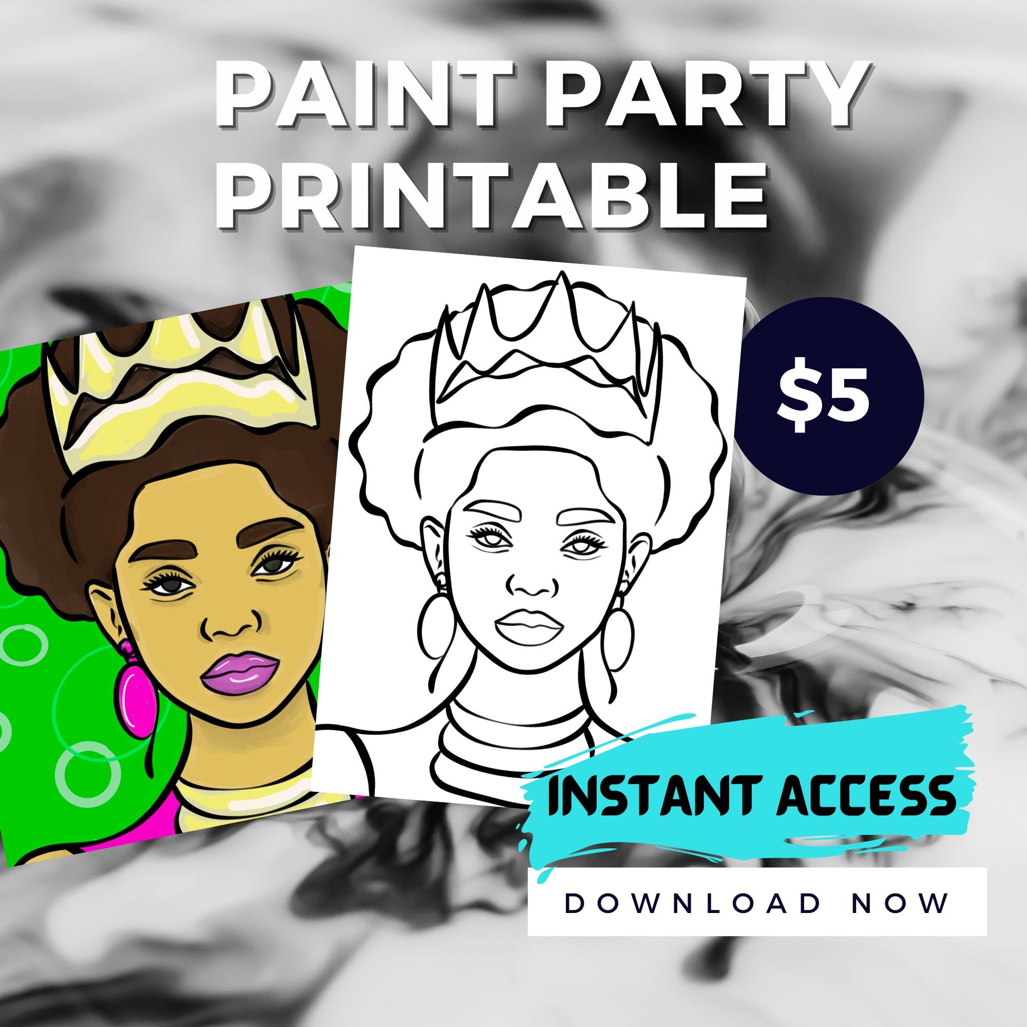 Canvas Printable Black Women Ivy/ Pre Drawn Outline/ DIY Paint and Sip ...