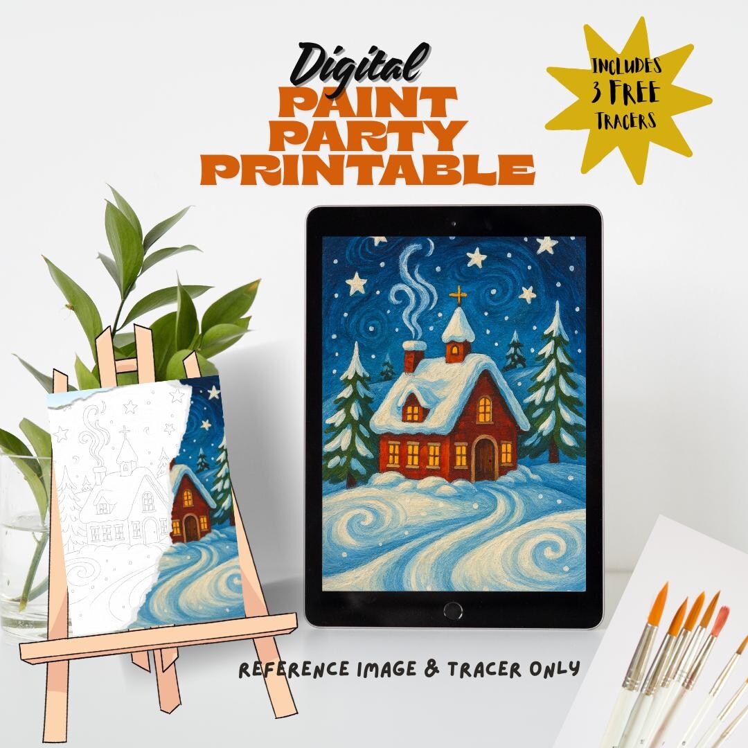 Cozy Winter House Painting Tracer | Canvas Outline | DIY Paint & Sip ...