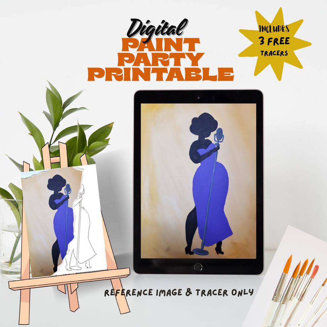 Jazz Singer Pre-drawn Canvas: DIY Paint Party Printable (PNG/JPEG) - Etsy