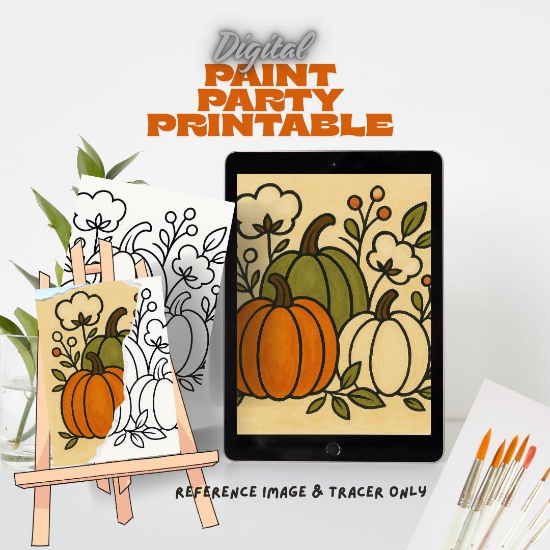 3 Pumpkins Paint Party Printable: Fall Canvas Art Template (digital ...