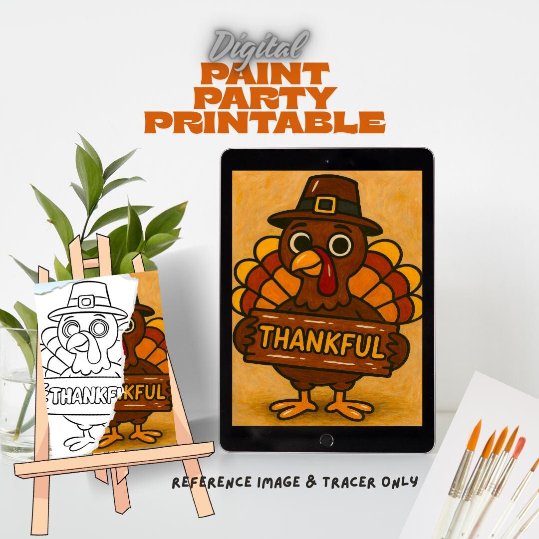 Thankful Turkey Digital Download Paint Party Canvas Art Template: DIY ...