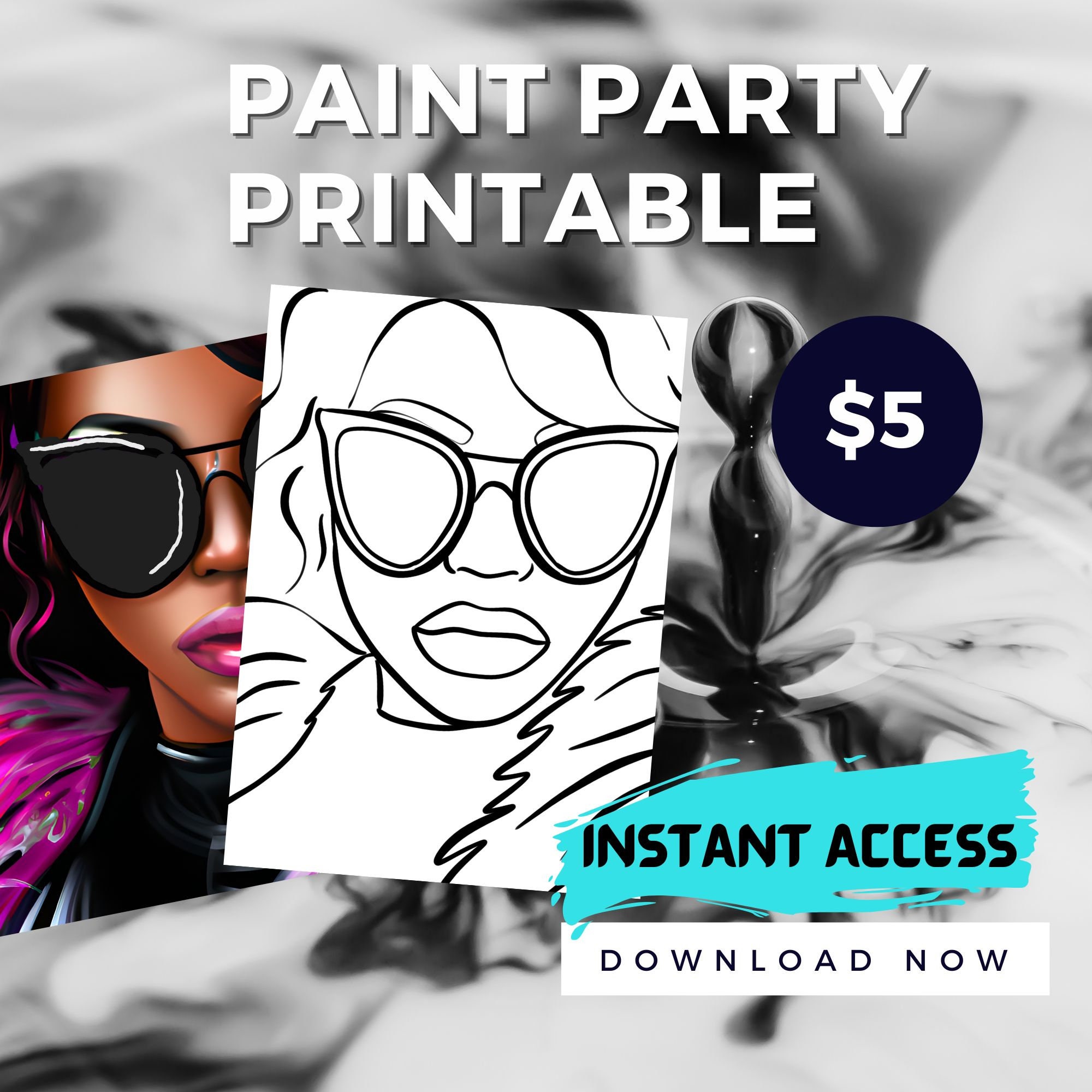 Canvas Printable Black Women on Fire/ Pre Drawn Outline/ DIY Paint and ...