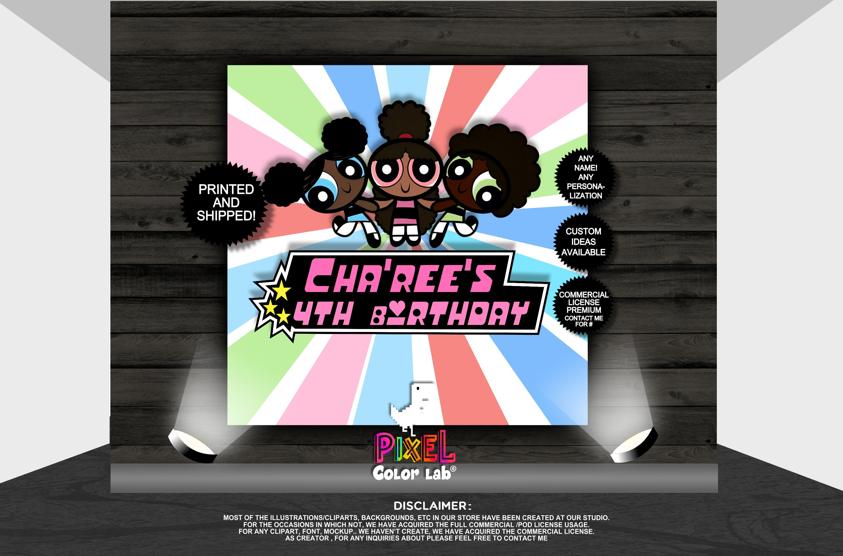 PRINTED & SHIPPED African American Powerpuff Backdrop - Etsy