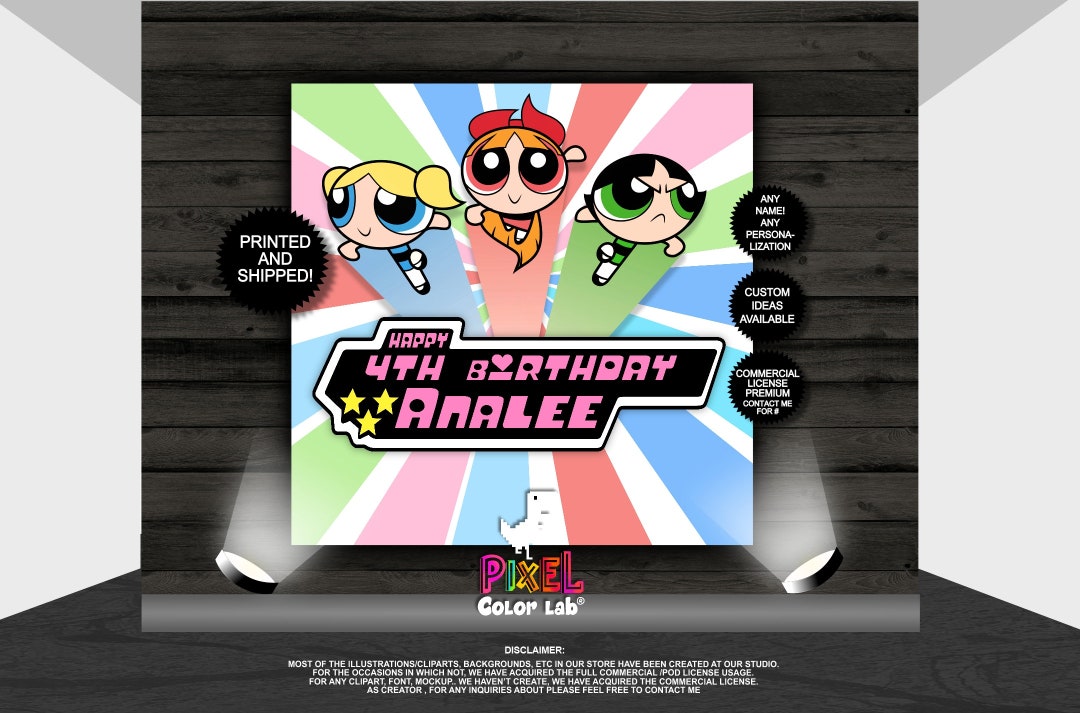 PRINTED & SHIPPED Powerpuff Backdrop, Powerpuff Girl, Custom Colors ...