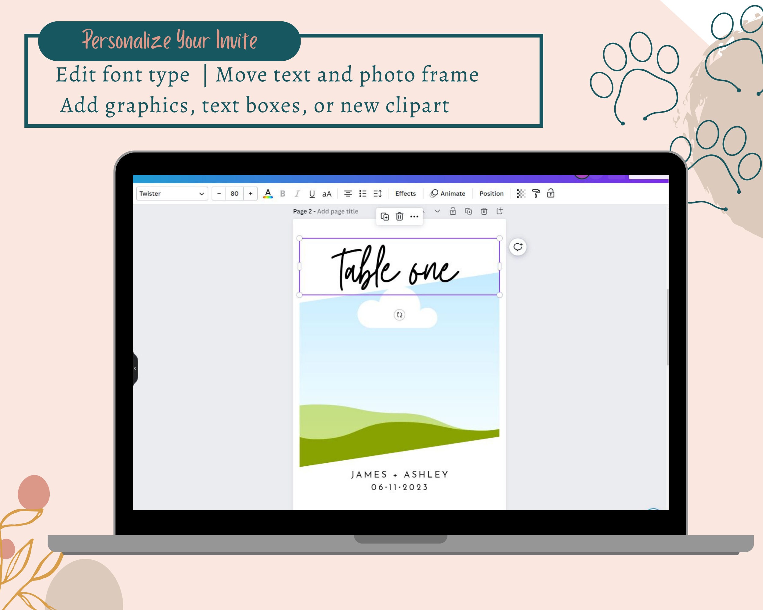 Table Numbers With Photo / Canva Template / Diagonal Style / Slant ...