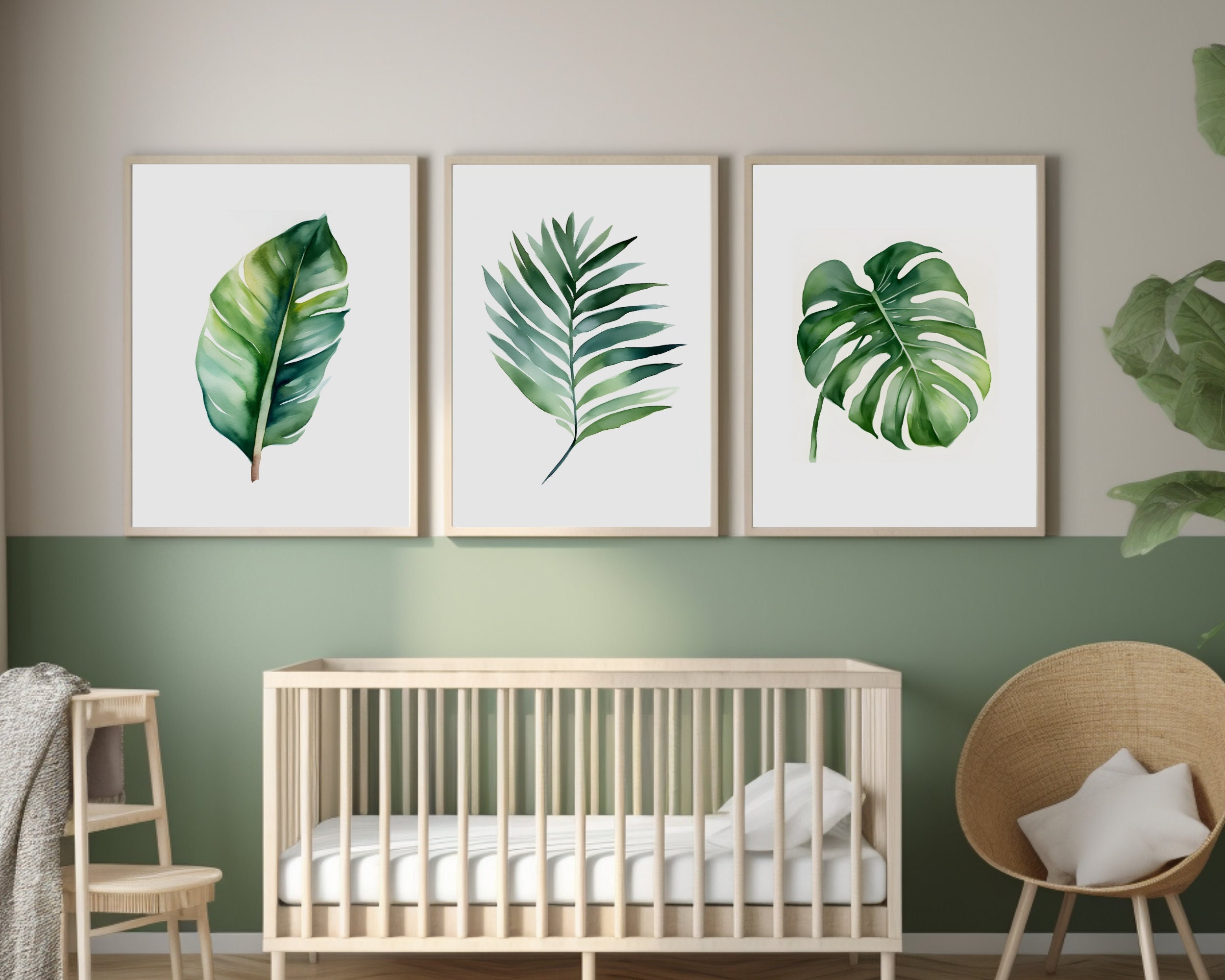 Jungle Leaves Baby Nursery Print Set / Watercolor Jungle Leaves ...