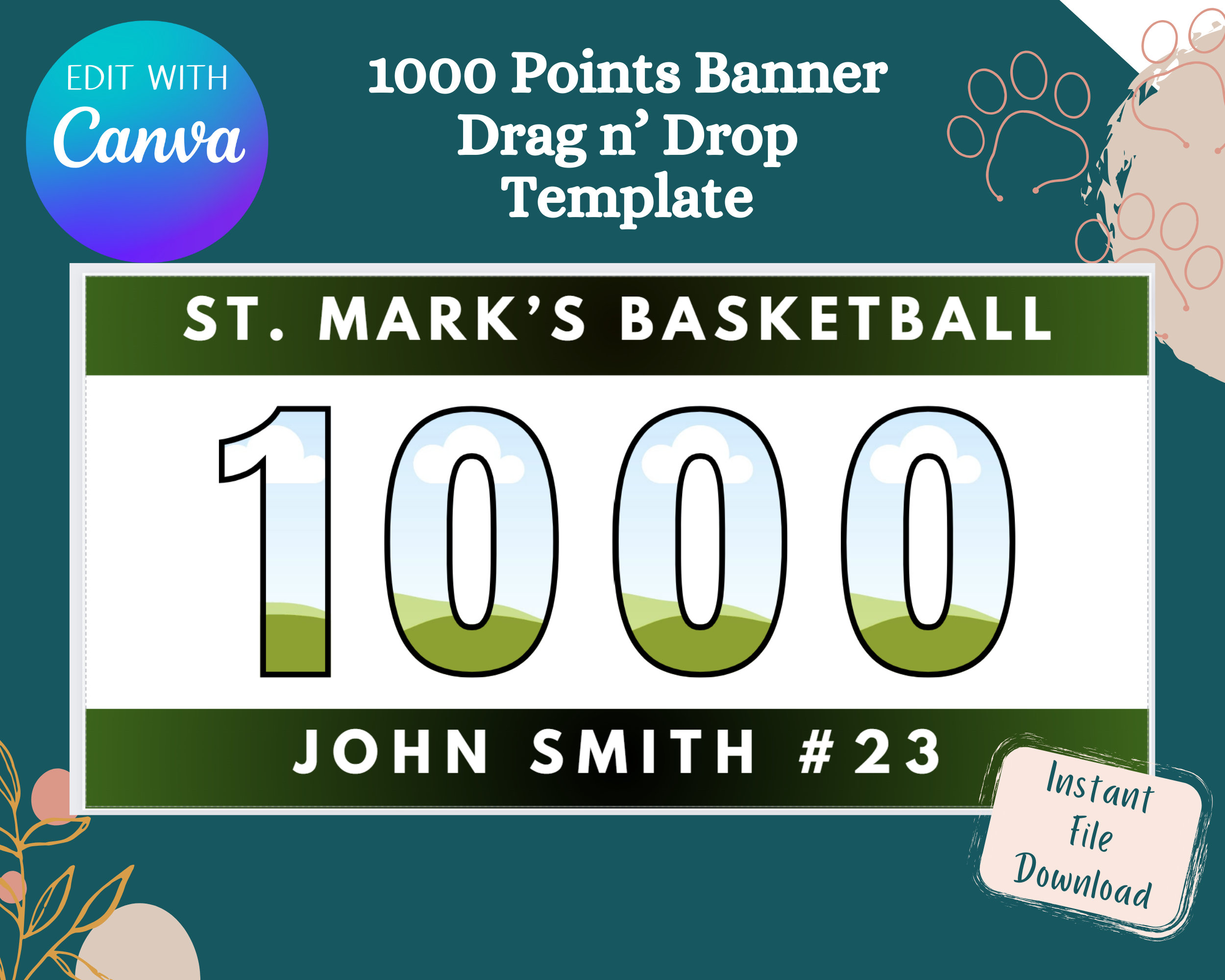 1000 Points Banner Template - Drag & Drop Banner Canva Template / 1000 ...