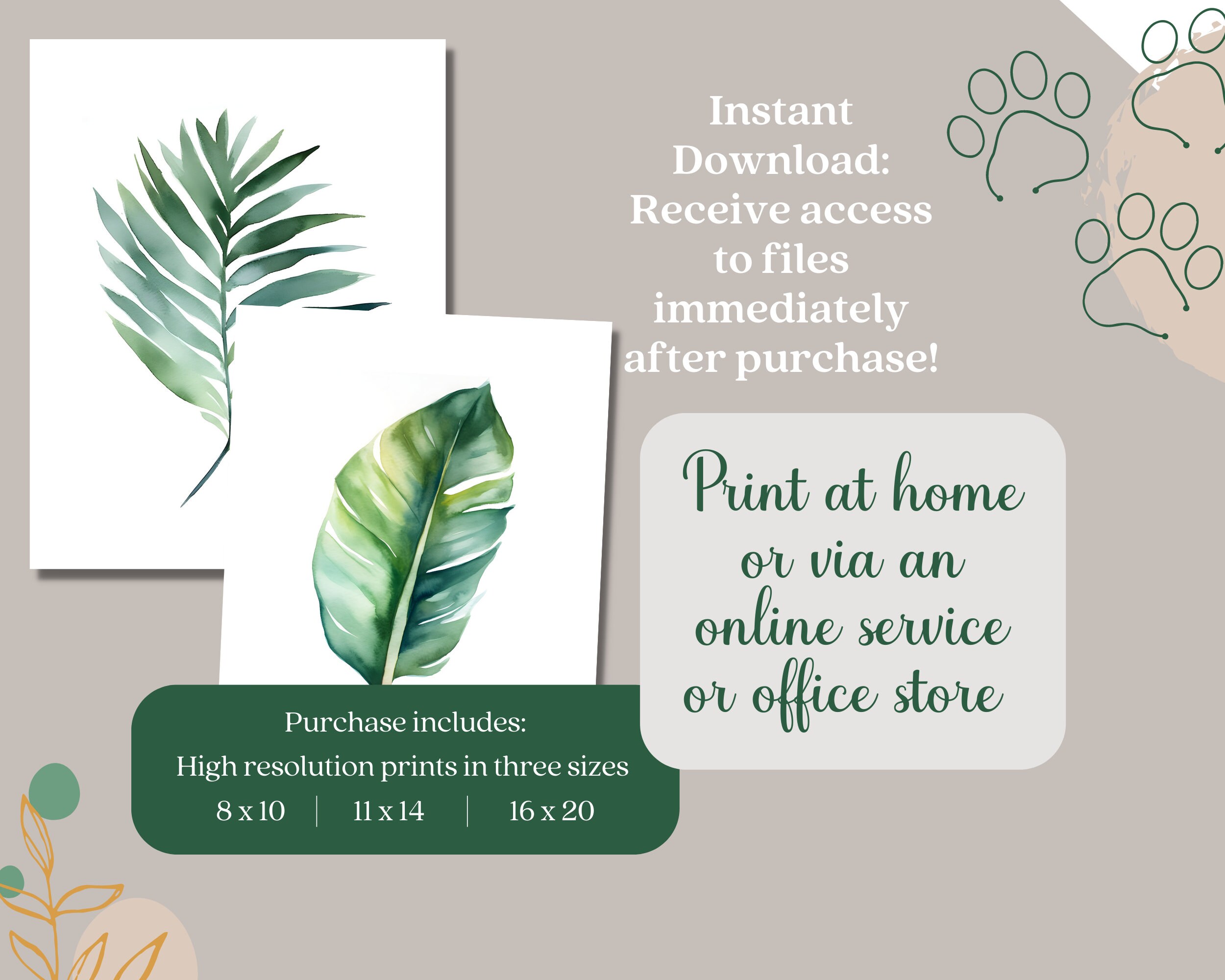 Jungle Leaves Baby Nursery Print Set / Watercolor Jungle Leaves ...