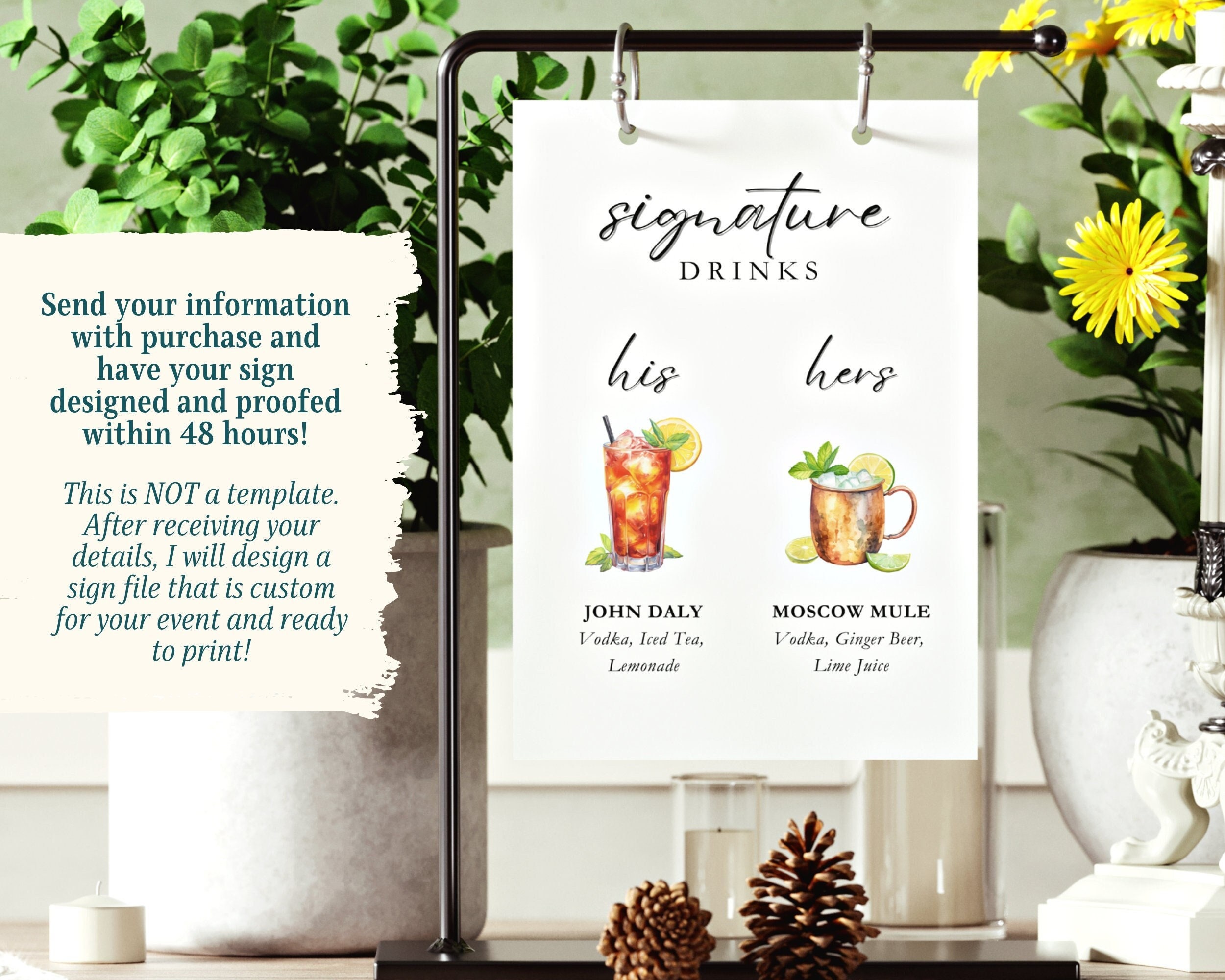 Custom Signature Drink Sign / Personalized Design / Wedding Bar Menu ...