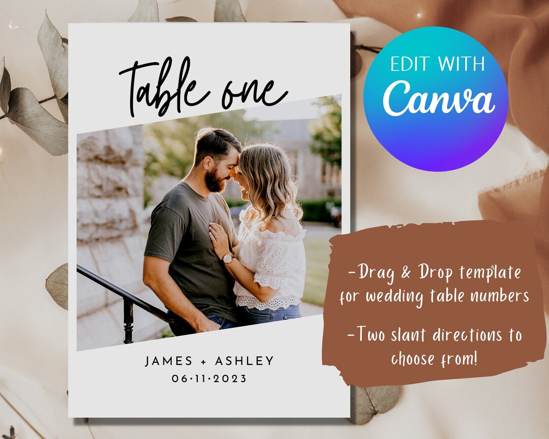 Table Numbers With Photo / Canva Template / Diagonal Style / Slant ...