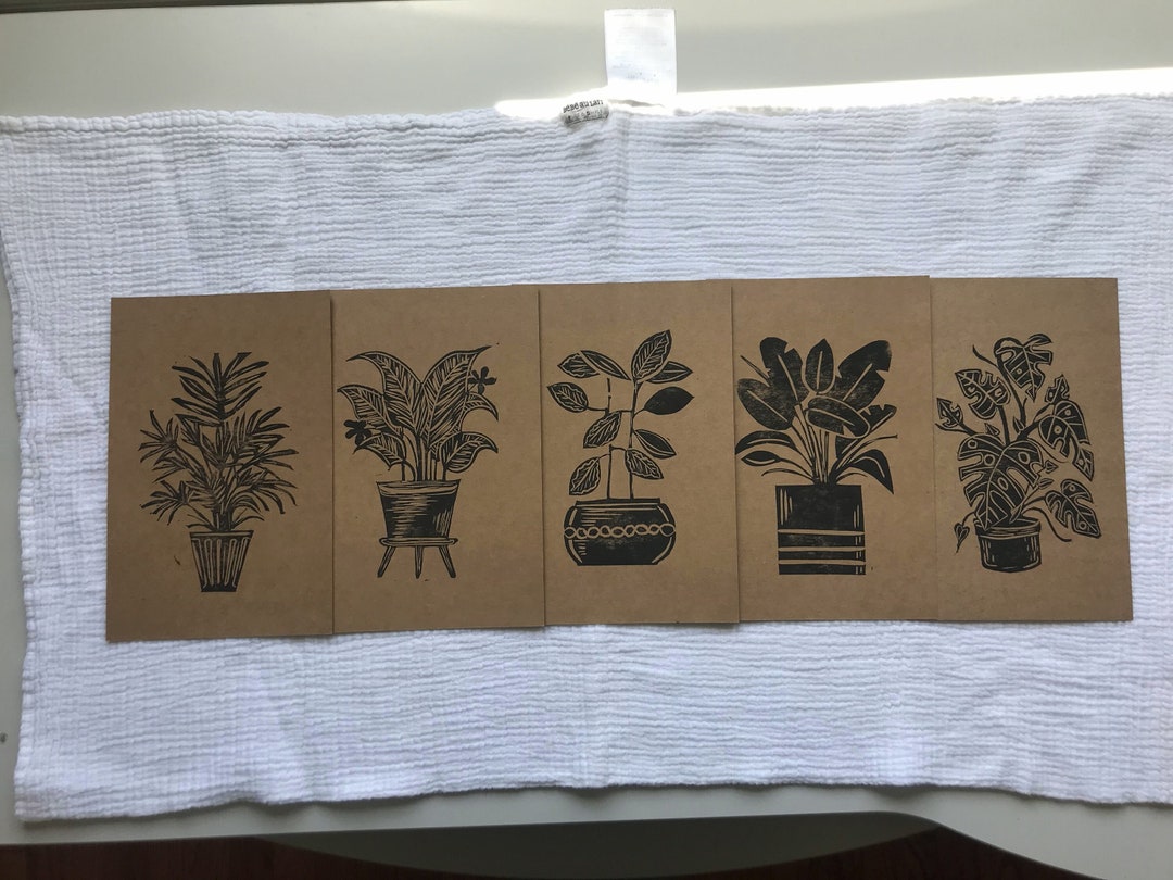 Handmade Linocut Prints House Plants Set of 5 Prints - Etsy