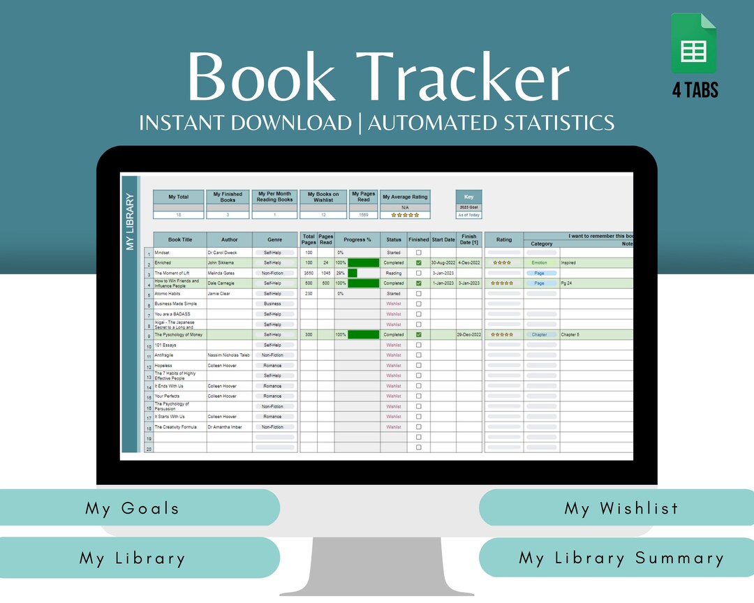 Teal Digital Book Tracker | New Year's Resolution Reading Goals ...