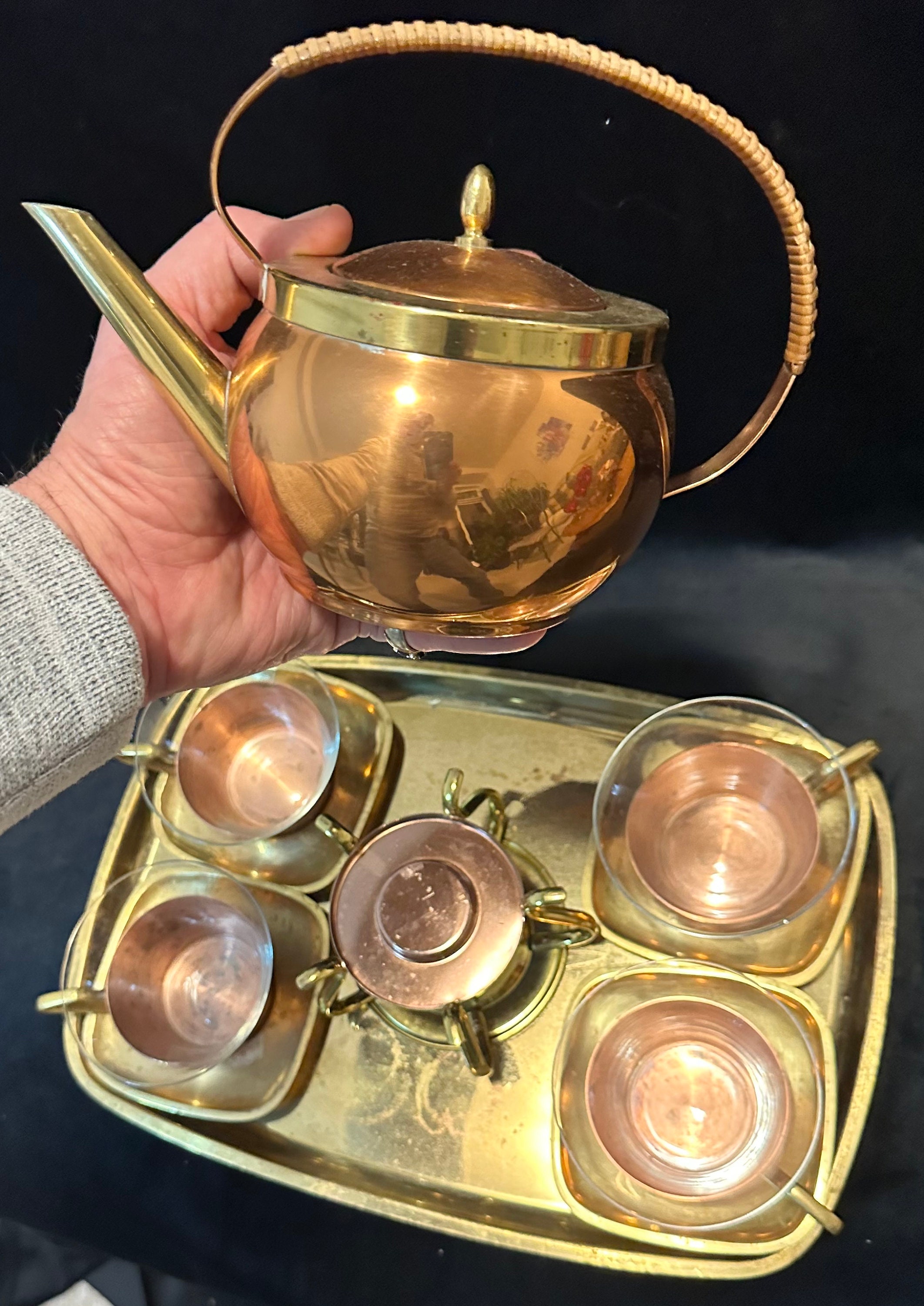 Vintage 1960s Copper Brass With Glass Tea Set - Etsy