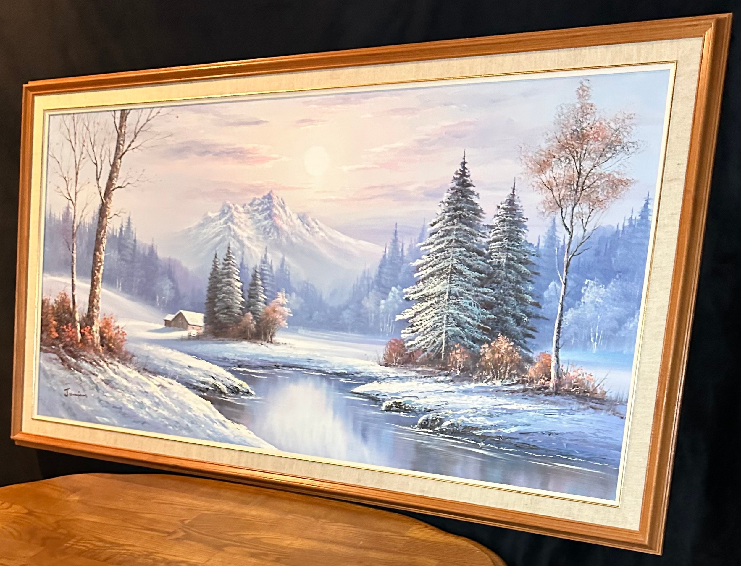 Vintage Large Canvas Winter Landscape Oil Painting by Artist Jamison - Etsy
