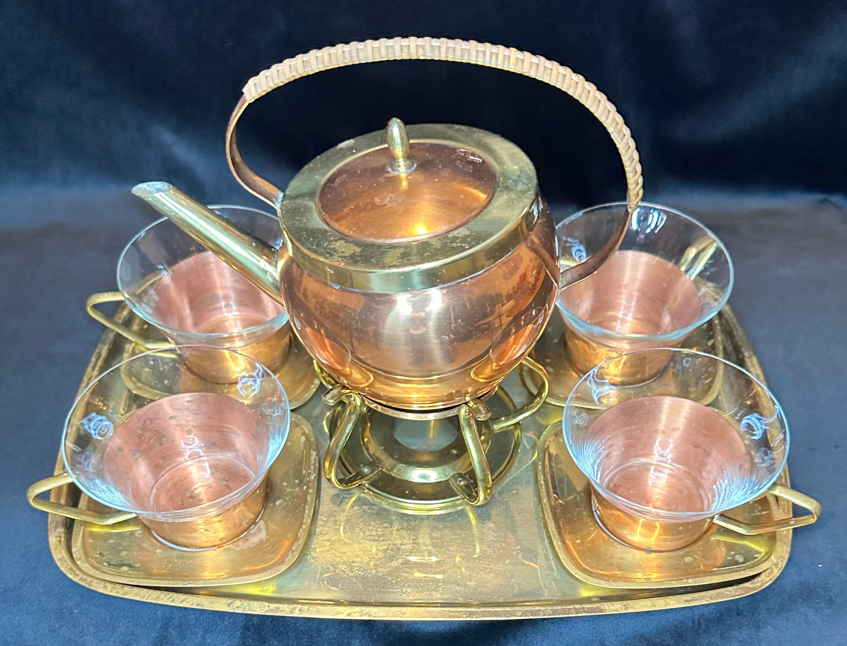 Vintage 1960s Copper Brass With Glass Tea Set - Etsy