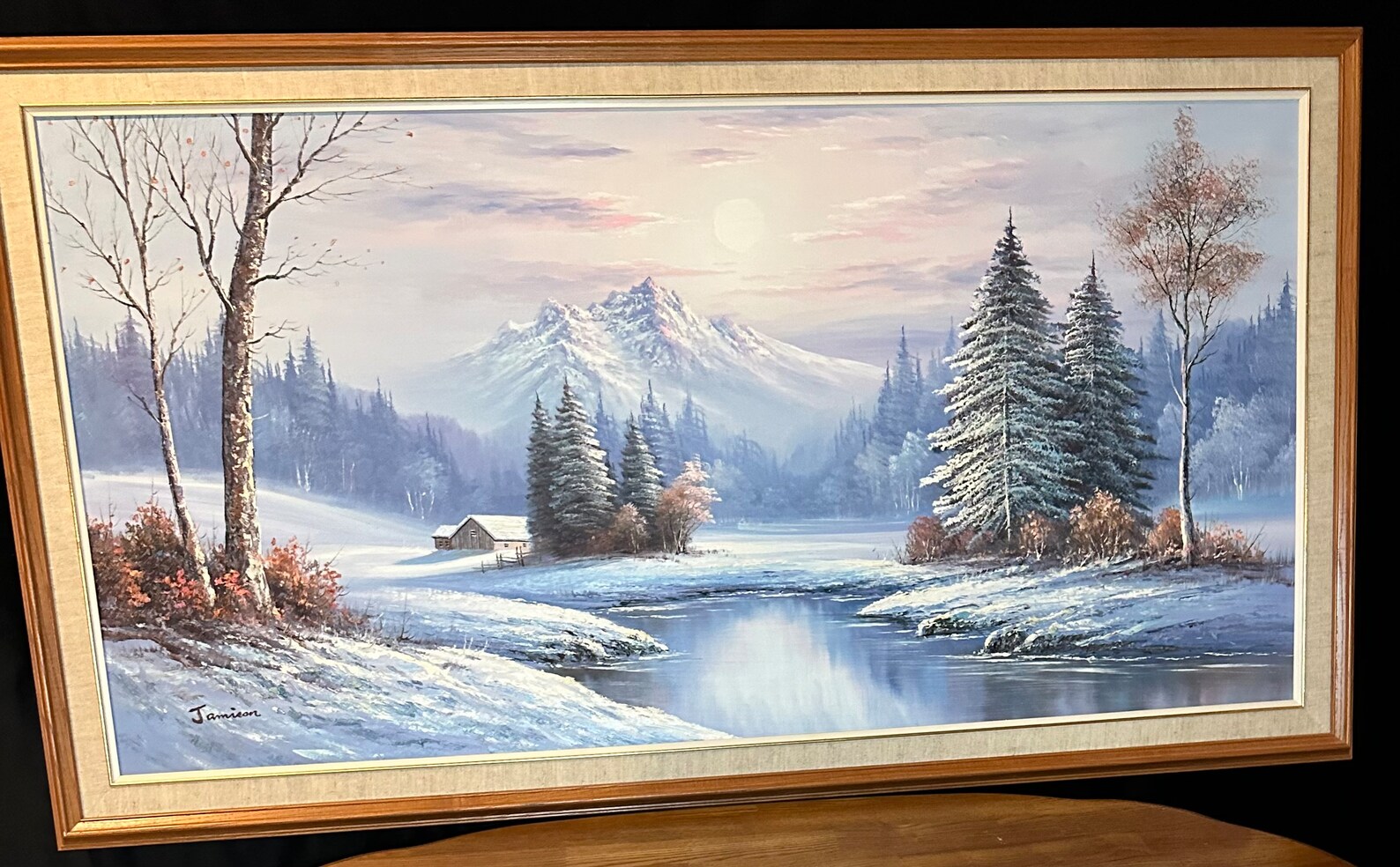 Vintage Large Canvas Winter Landscape Oil Painting by Artist Jamison - Etsy