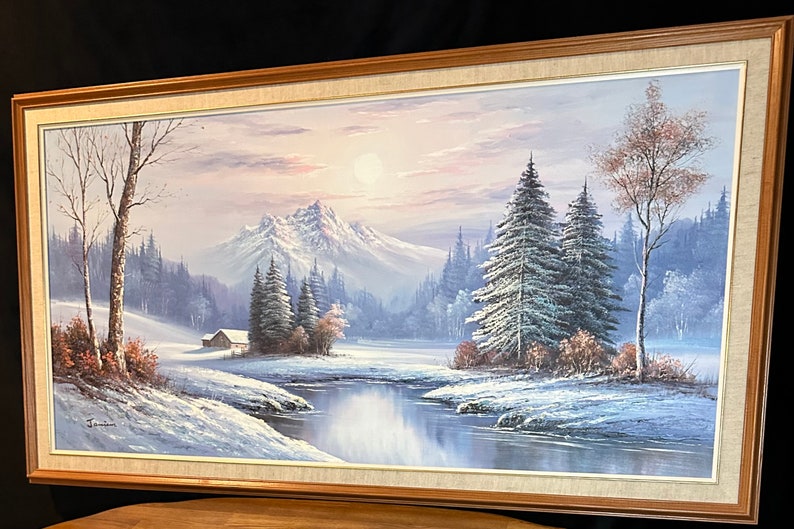 Vintage Large Canvas Winter Landscape Oil Painting by Artist Jamison - Etsy