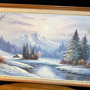Vintage Large Canvas Winter Landscape Oil Painting by Artist Jamison - Etsy