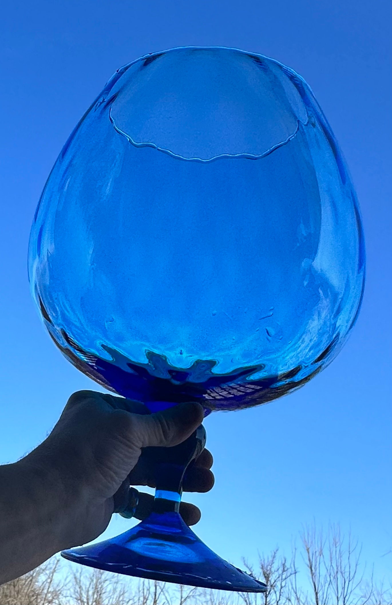 Vintage 1970s Large Handblown Blue Glass Empoli - Etsy