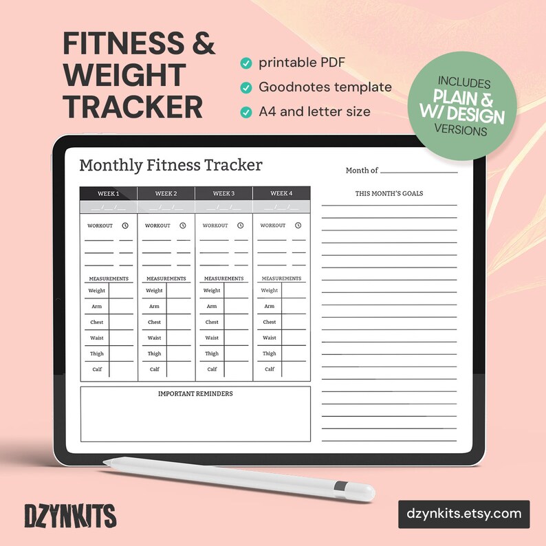 Fitness Tracker, Weight Tracker, Printable Template PDF, Digital ...