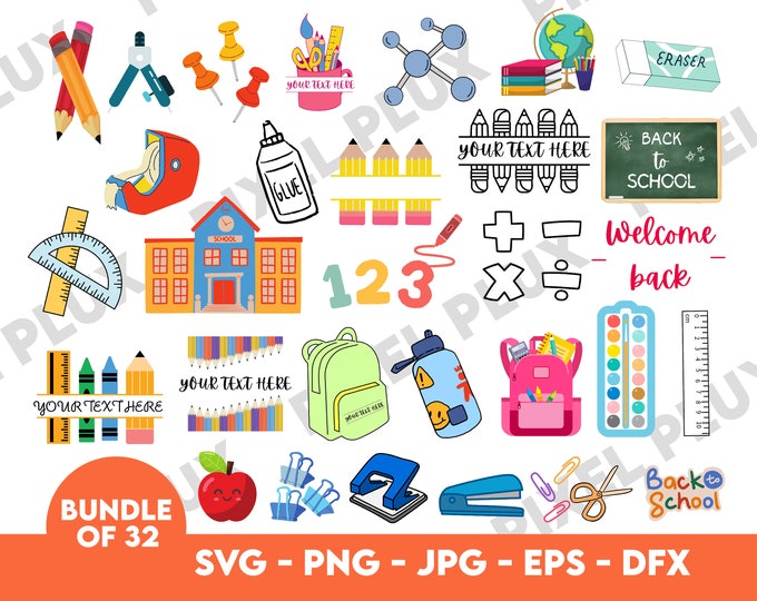 SVG School Supplies Clip Art Download Bundle Teacher Room Decor ...