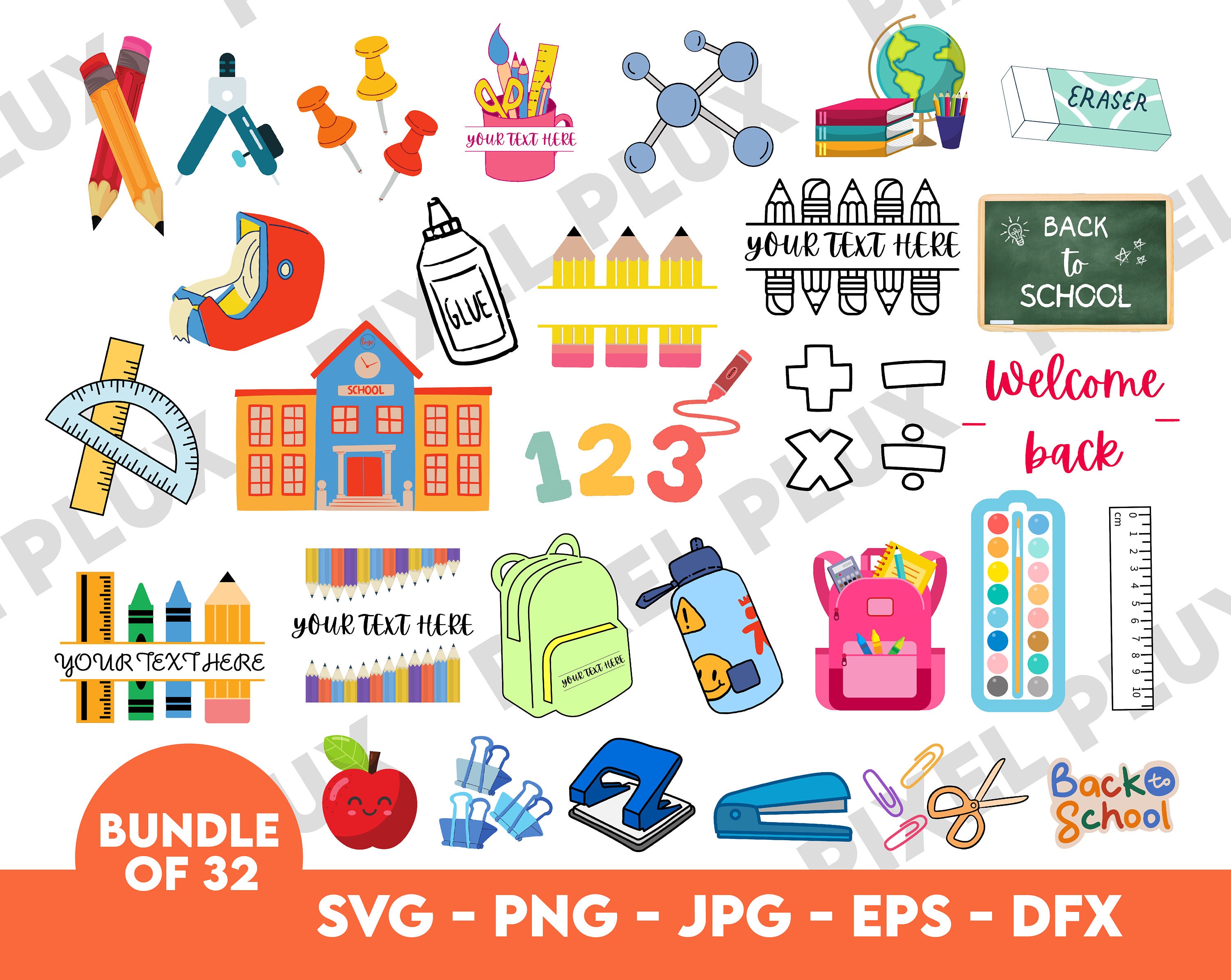 School Supplies SVG Bundle | Back to School SVG | School Clipart Set ...