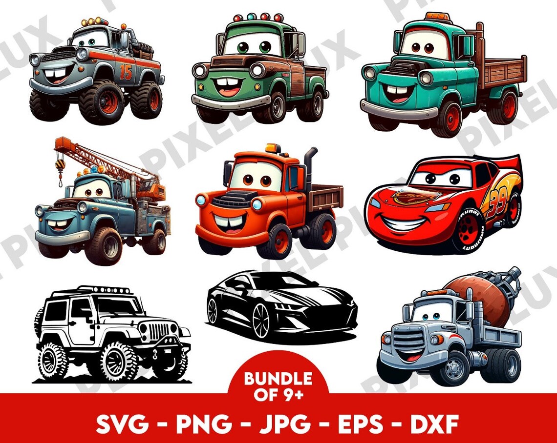 Cars Clipart, Cars Cut Files, Cartoon Png, Racing Svg, Mcqueen Clipart ...