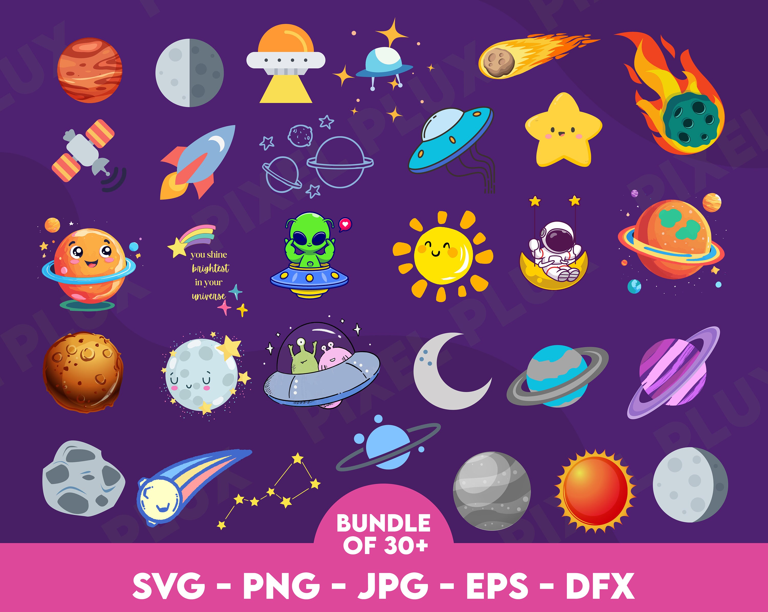 Planets SVG Space SVG Solar System Cliparts Set Outer Space PNG ...