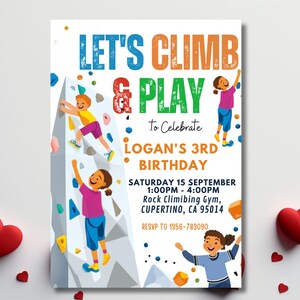 Girls Rock Climbing Birthday Invitation: Printable Party Template ...