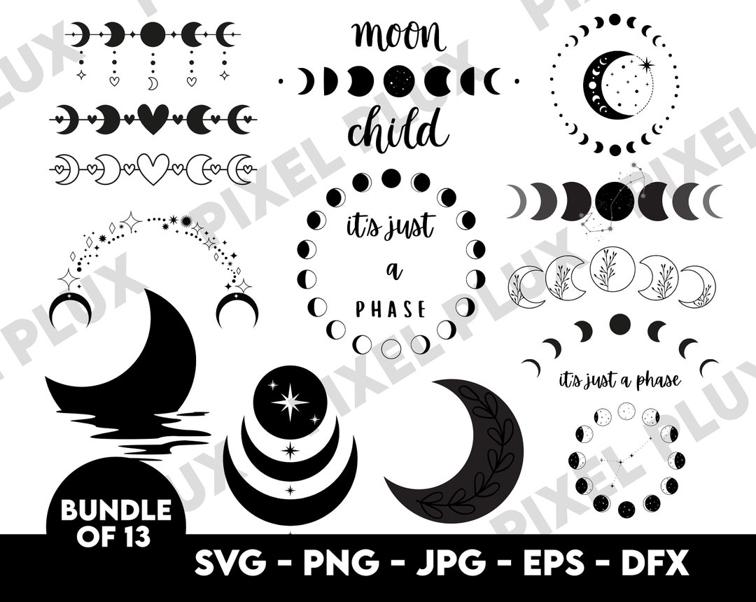 Moon Phases SVG Bundle Moon Cliparts Lunar Phases SVG Moon Phase Cut ...