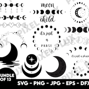Moon Phases SVG Bundle Moon Cliparts Lunar Phases SVG Moon Phase Cut ...