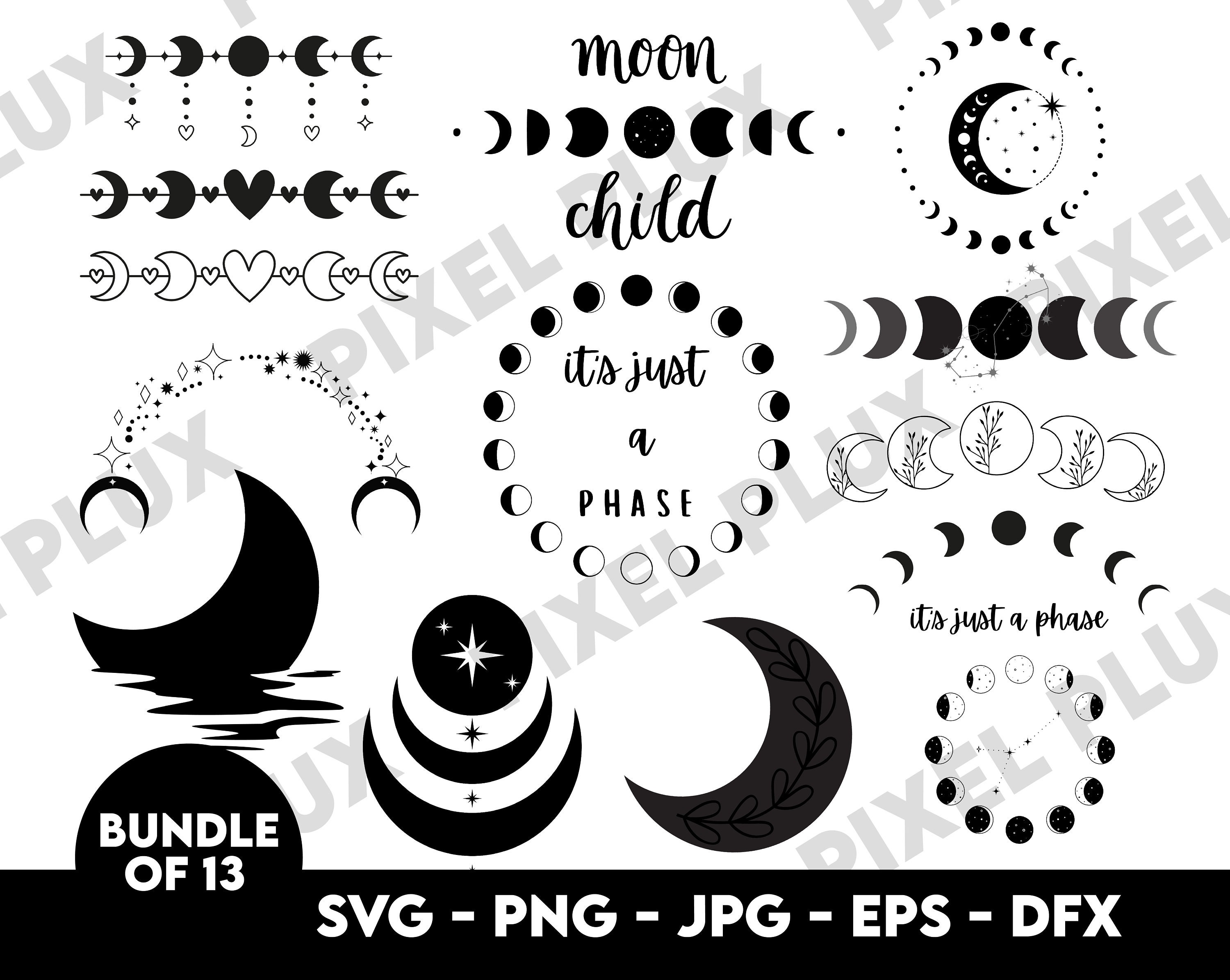 Moon Phases SVG Bundle Moon Cliparts Lunar Phases SVG Moon Phase Cut ...