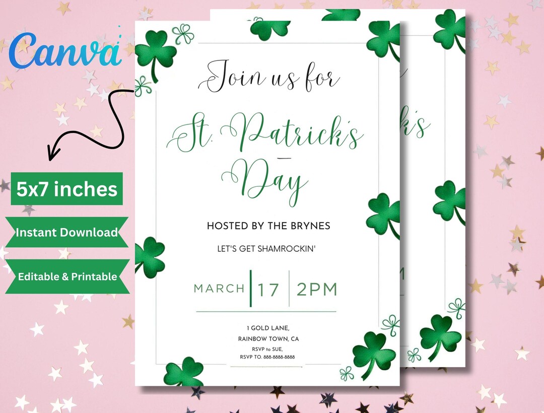 St. Patrick's Day Party Invitation -editable Saint Patricks Day Party ...