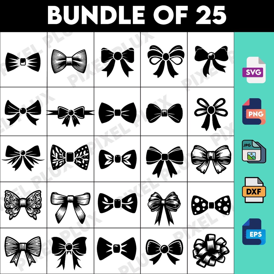 Bow SVG Bundle Bow Tie SVG Files Ribbon Bow SVG Files Classic Hair Bow ...