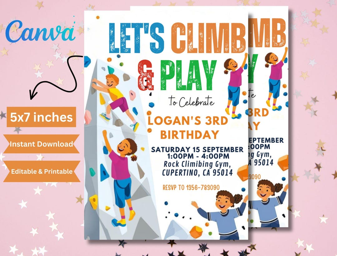 Editable Girls Rock Climb Invitation, Rock Climbing Birthday Invite ...