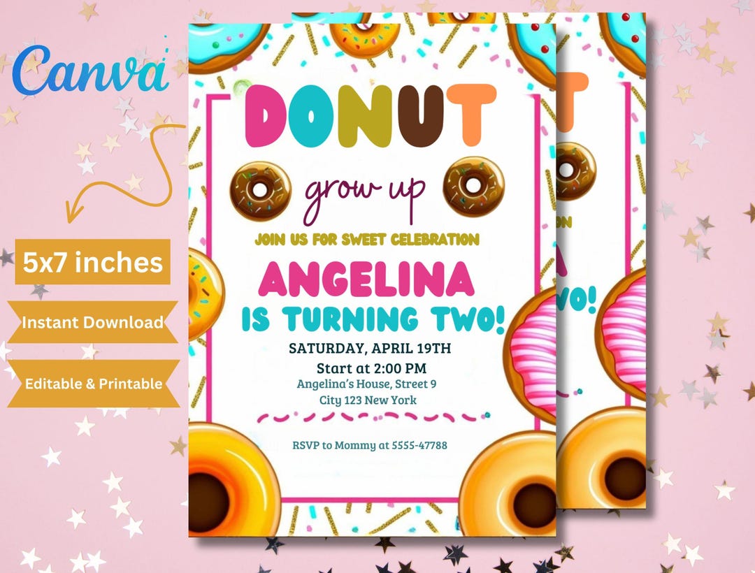 Editable Donut Birthday Invitation Template: 5x7 Party Invite (digital ...