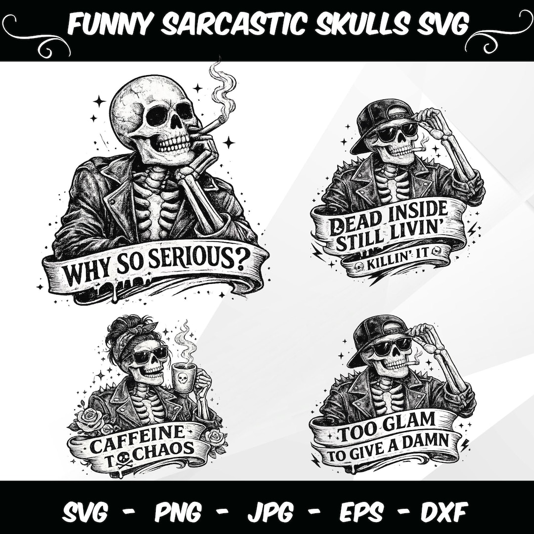 Buy Snarky Skeleton PNG Bundle, Vintage Gothic Skull Designs (digital ...