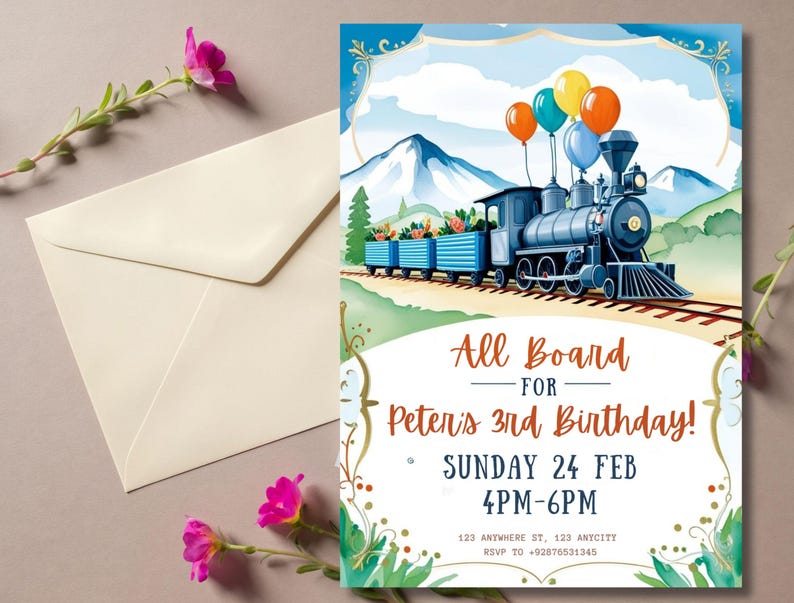 Editable Train Birthday Invitation Template, Toy Train Invitation for ...