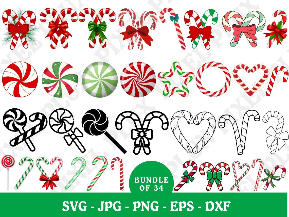 Candy Cane Clipart: Christmas Peppermint SVG, PNG, EPS (digital Files ...